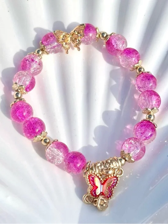 Artisan | Jewelry | Double Butterfly Glass Beaded Bracelet Nwot | Poshmark